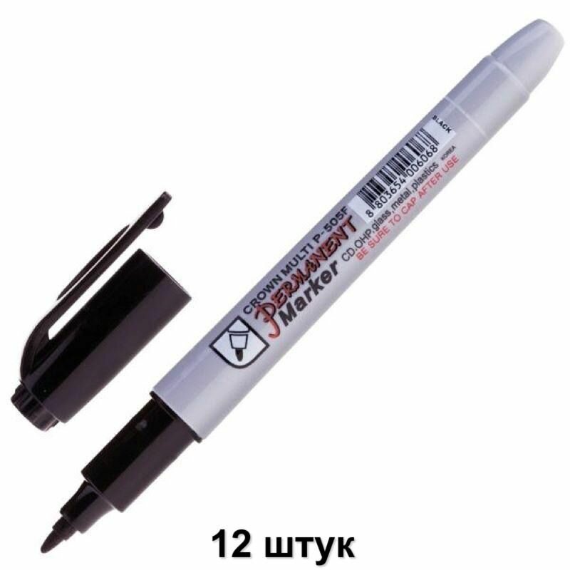 Crown Маркер перманентный Multi Marker 1 мм, черный, 12 шт