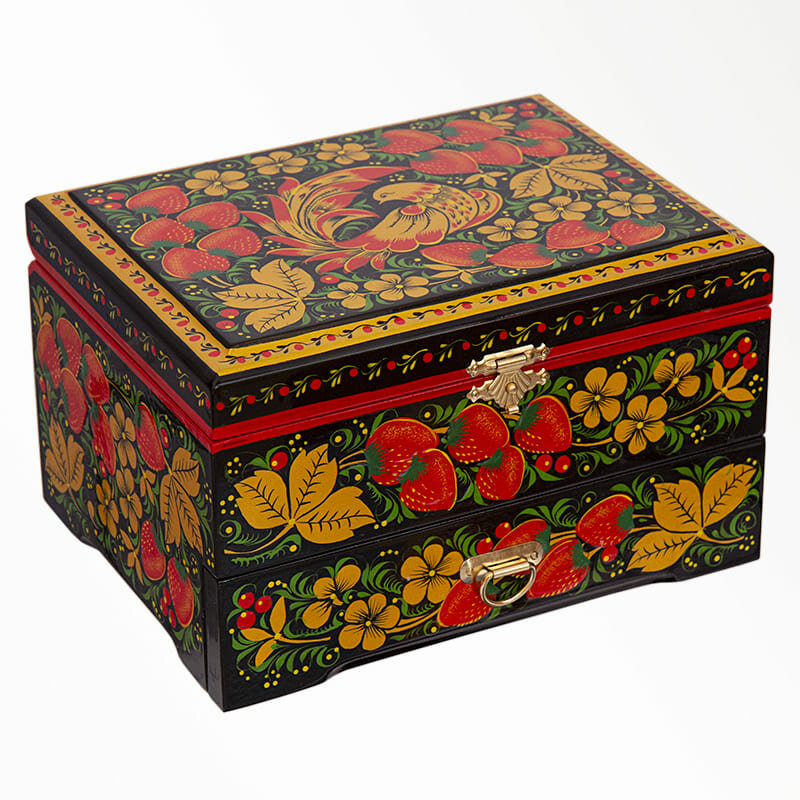 Деревянная шкатулка для украшений комод Хохломская птичка 17 х 13 см