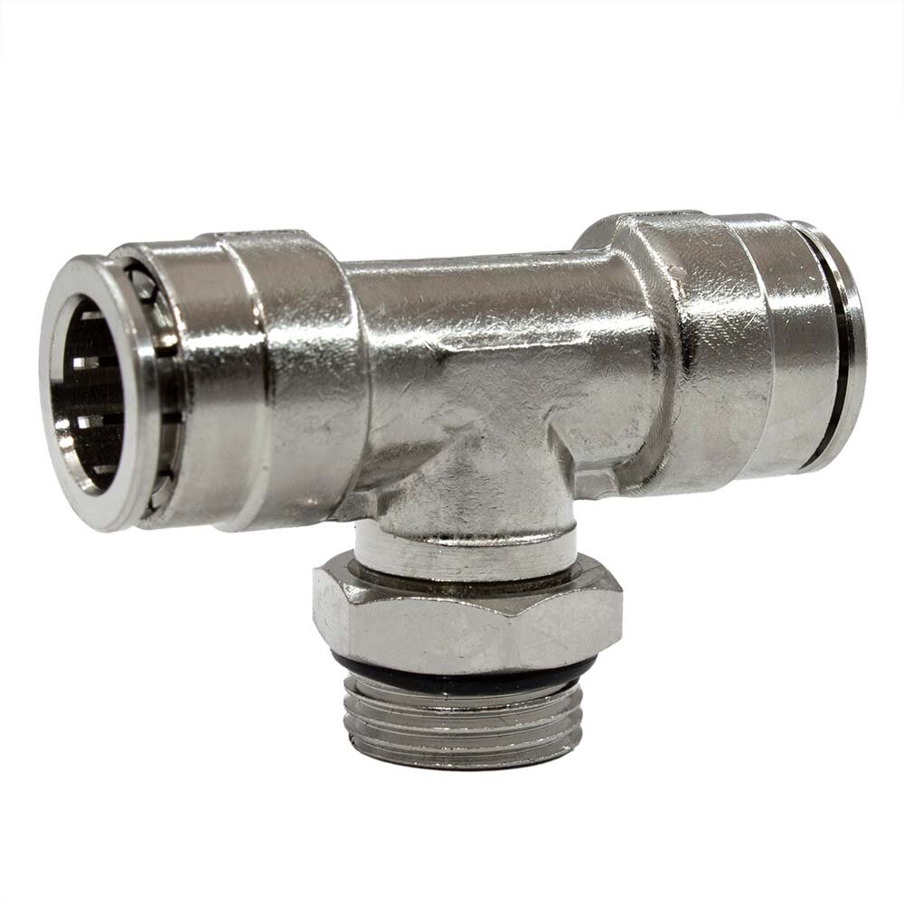 Пневмофитинг цанговый T-образный Cn-T3/8M-12 для полиуретановых и рильсановых трубок, Арт. 5758