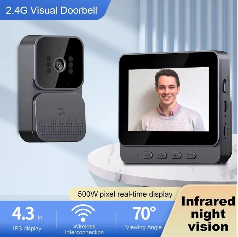Дверной звонок с камерой и экраном Smart Home MA-627 / беспроводная камера-глазок / 1080р, Wi-Fi, ИК, ночное видение