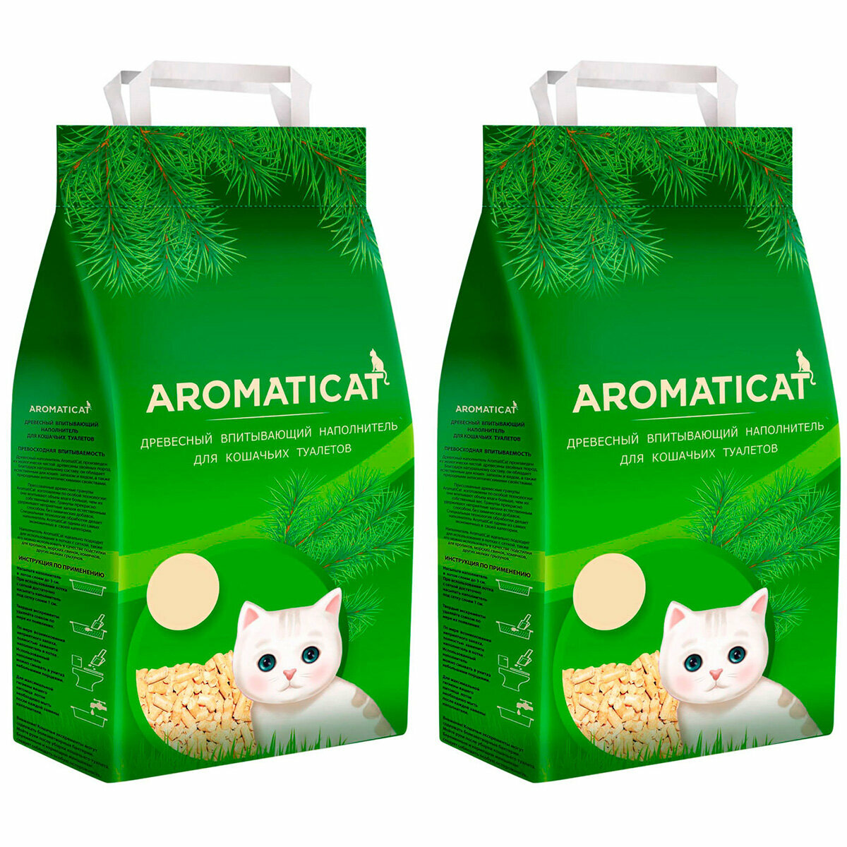 AROMATICAT наполнитель древесный впитывающий для туалета кошек (25 + 25 л)