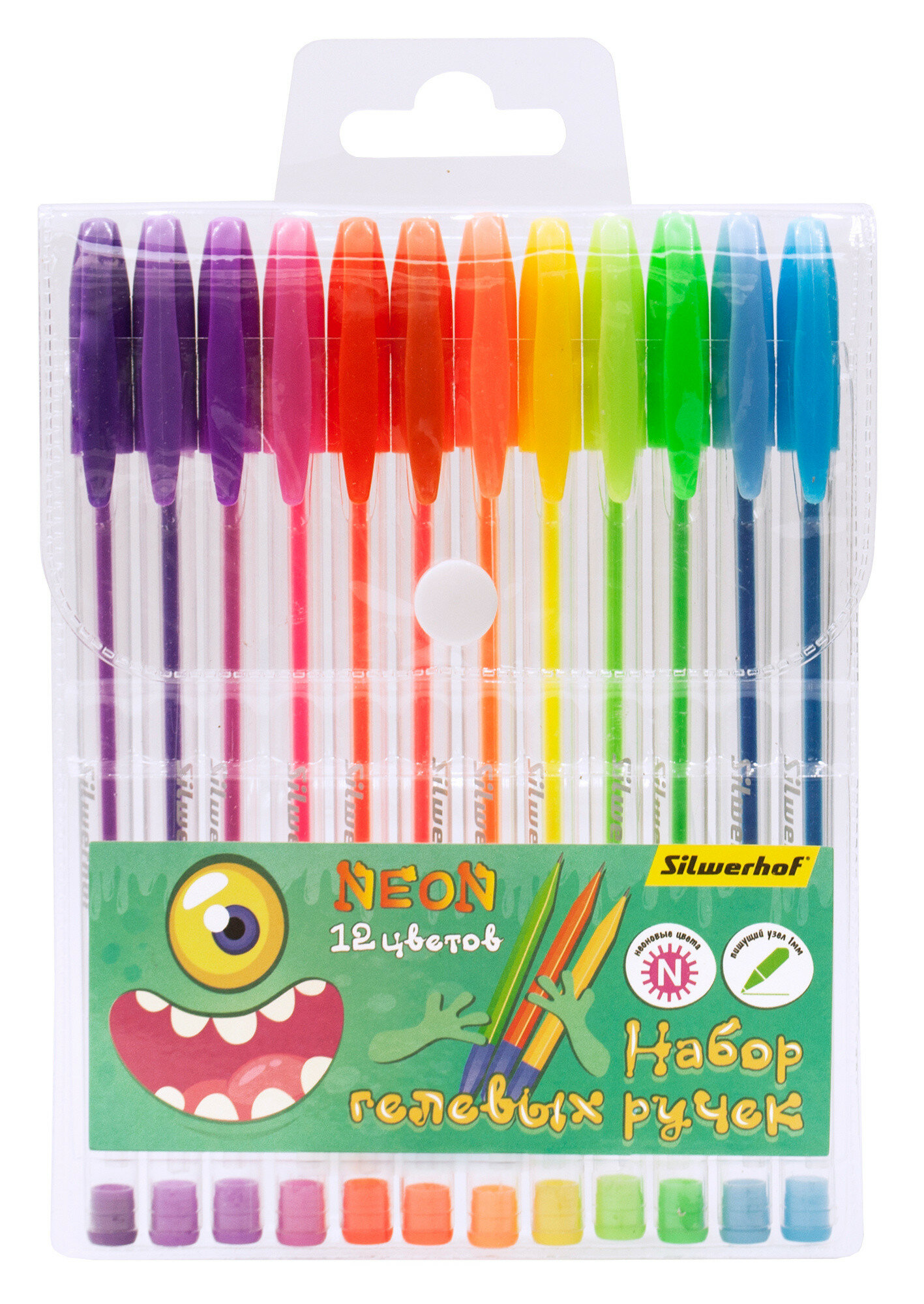 Набор ручек гелев. Silwerhof Монстрики Neon d=1мм блистер (12шт) 12цв. неоновые чернила 1831259
