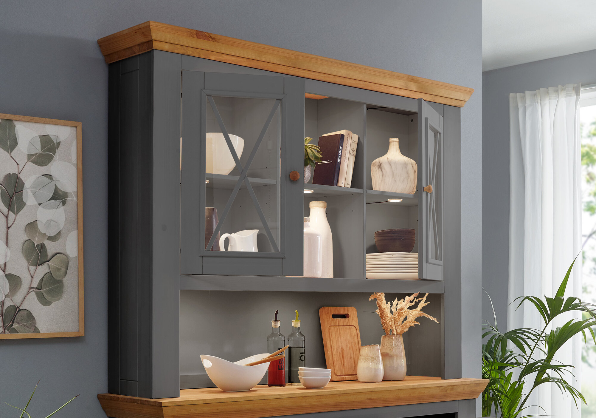 Надстройка на комод 3-дверный (верх буфета) "Фламберже", цвет - серый/бейц