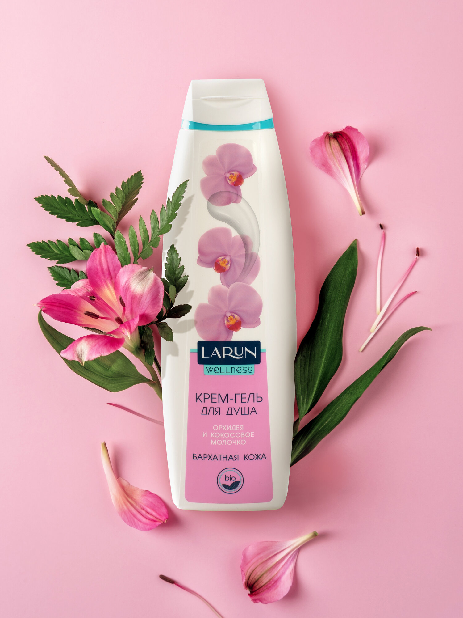 Гель для душа Larun Wellness Орхидея и кокосовое молочко, бархатная кожа, 400 мл