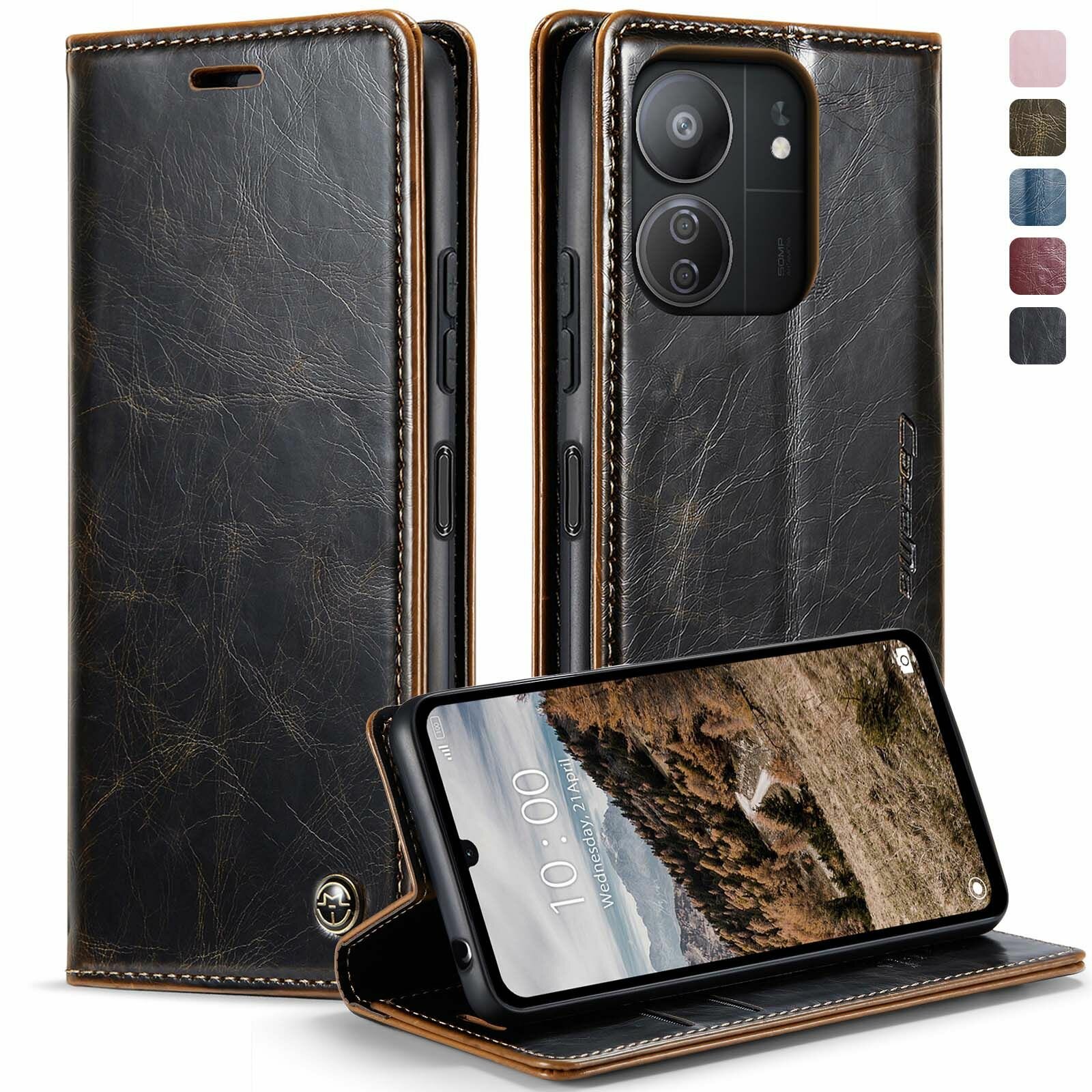 CaseMe Кожаный книжка чехол для Xiaomi Redmi 13C/Poco C65/Сяоми Редми 13С/Поко С65 с визитницей из экокожи
