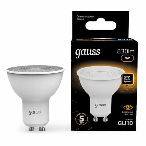 Лампа LED GAUSS GU10, рефлектор, 9Вт, 101506109, 10 шт.