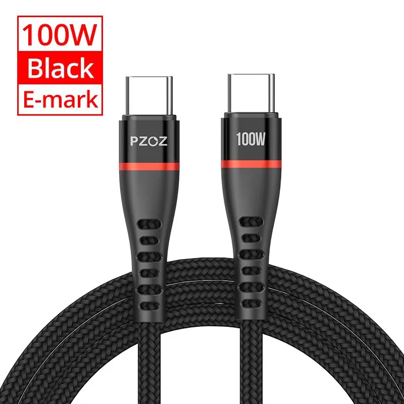 PZOZ 100 Вт USB C — USB Type C Кабель PD 5A Быстрая зарядка для iPhone 15 Pro Max MacBook iPad Samsung Xiaomi 60 Вт USBC Шнур зарядного устройства