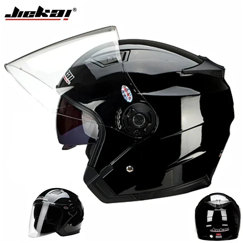 Мотоциклетный шлем с двумя линзами 3/4, скутер с открытым лицом, винтажные шлемы, Motocicleta Cascos Moto DOT ECE, шлем для мотокросса Черный, М, GLOSS BLACK