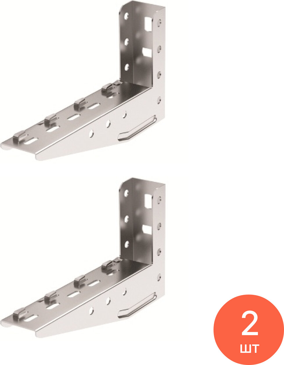 Консоль для кабельных лотков DKC / ДКС ML BBL4010 облегченная для безвинтового монтажа, оцинкованная стальная, толщина металла 1.5мм, длина основания 100мм / крепеж (комплект из 2 шт)