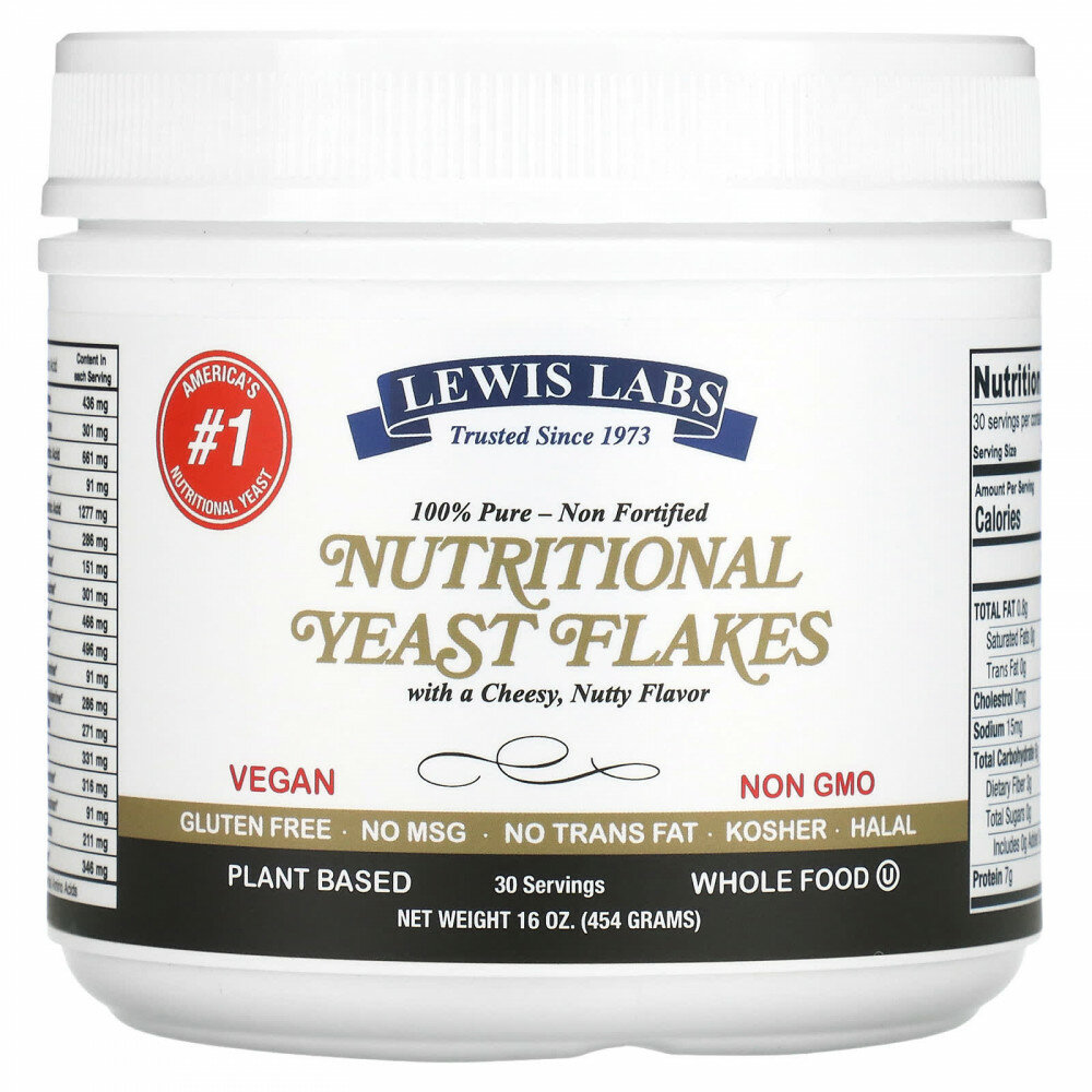 Lewis Labs, Nutritional Yeast Flakes, Cheesy Nutty, 16 oz (454 g)