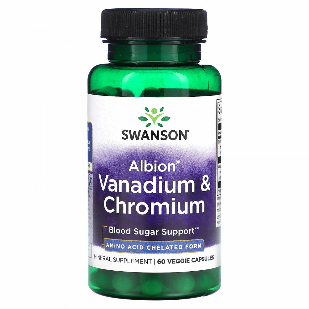 Swanson, ванадий и хром Albion®, 60 растительных капсул