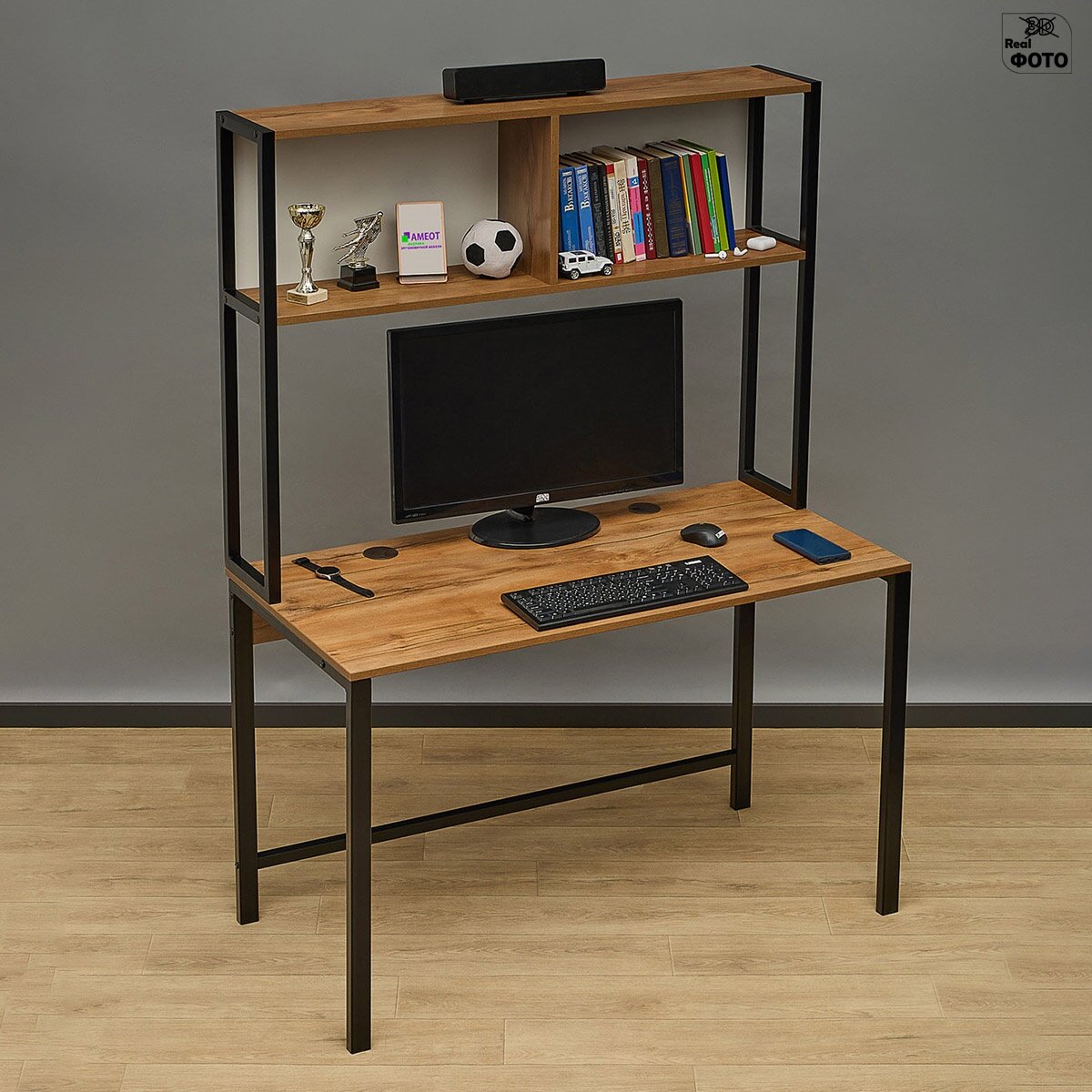 Стол компьютерный с высокой надстройкой Будин 2Т ш120/г60 на металлокаркасе таксония