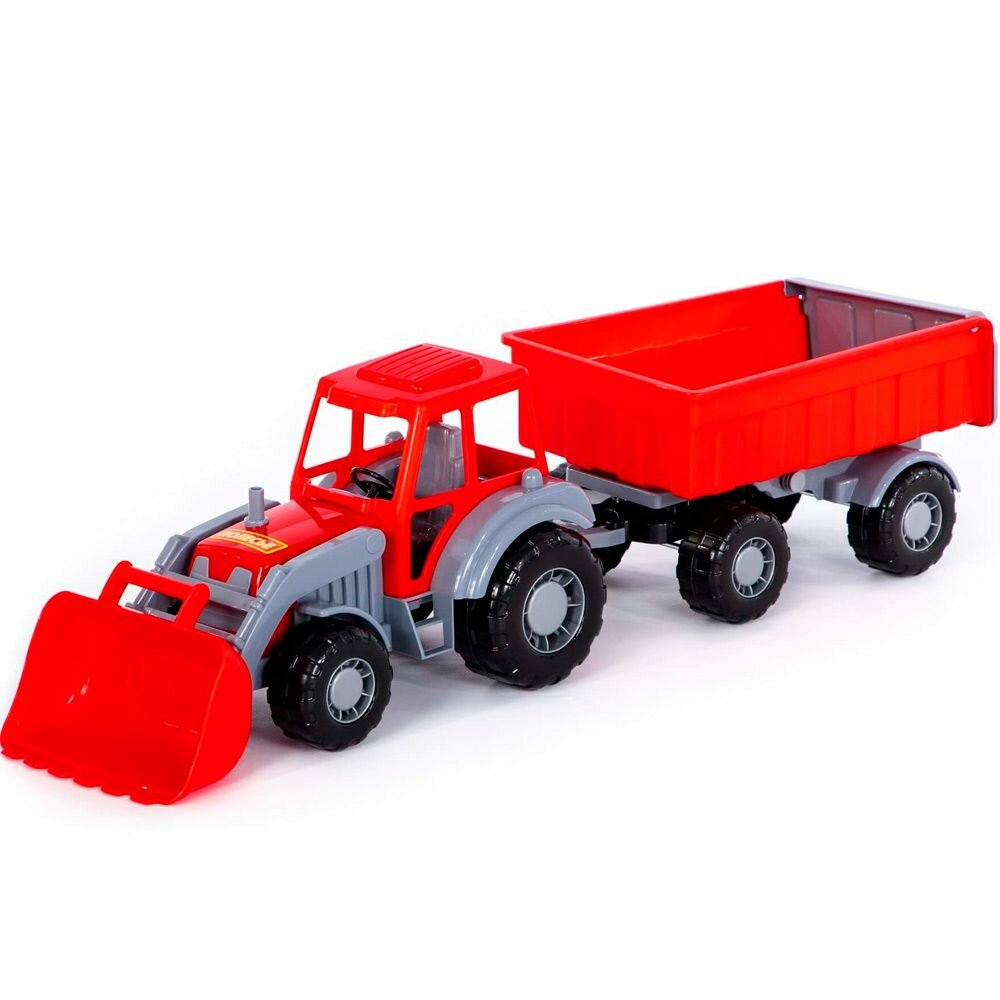 Трактор "Алтай №1" с бортовым прицепом и ковшом, детская машинка для мальчика, пластиковая машинка-игрушка для сюжетно-ролевых игр