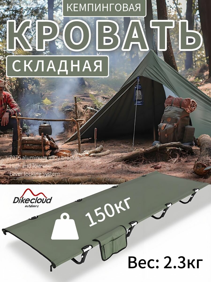 Туристическая раскладушка облегченная /Кровать складная кемпинговая Раскладушка 190х65х18см