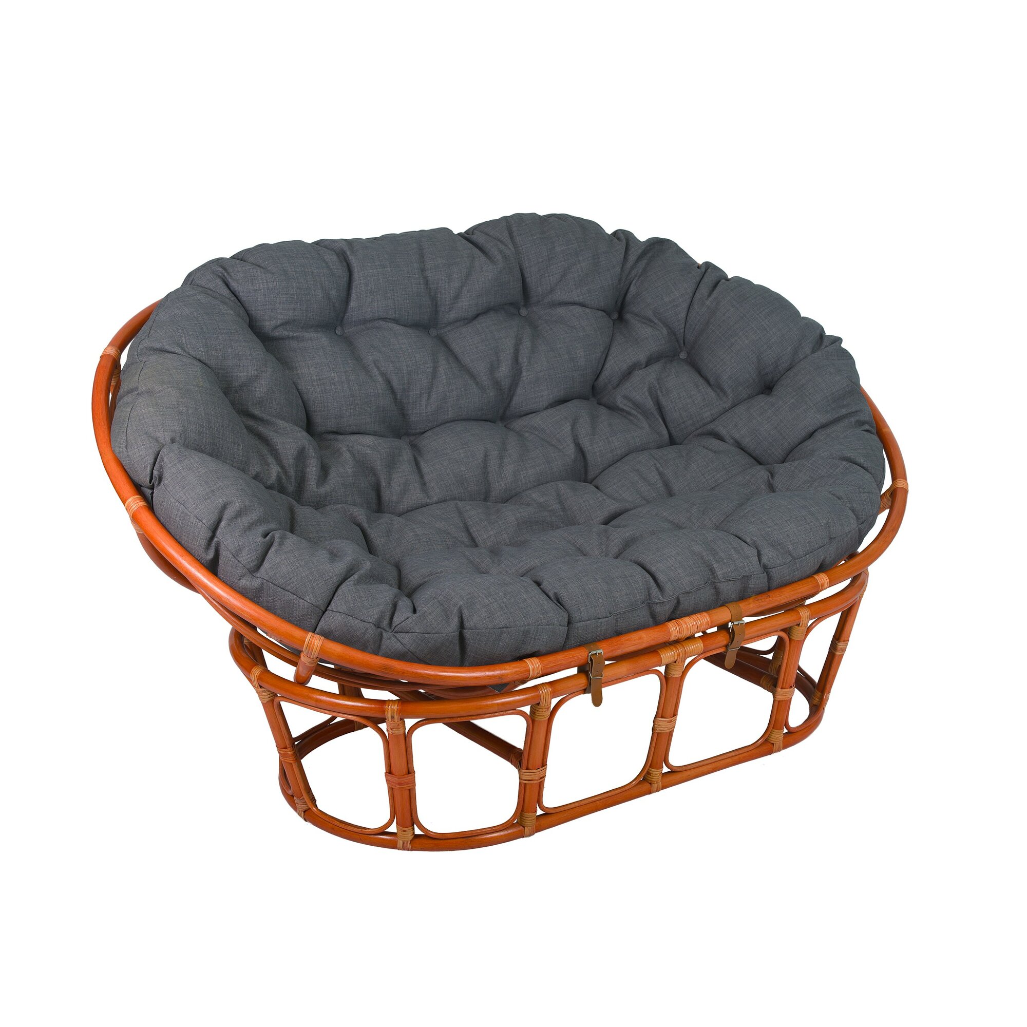 Диван Мамасан из натурального ротанга с серой подушкой, цвет коньяк