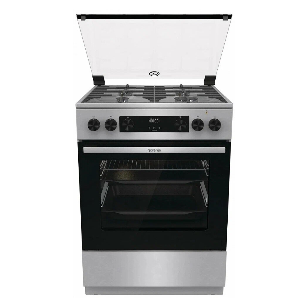 Плита комбинированная Gorenje GKS6C72XF 4 конфорки, электрическая духовка 71 л