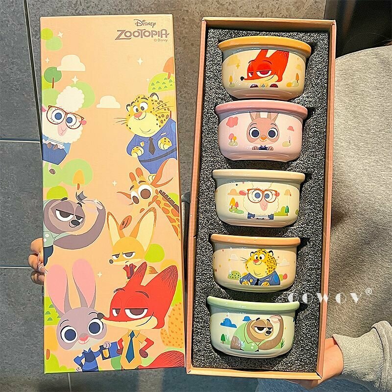 Керамическая тарелка "Зверополис", керамика, для СВЧ, использование в посудомоечной машине, 5 шт