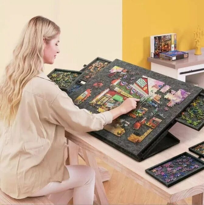 Коврик-стол для пазлов с ящиками, Стол коврик для сборки пазлов