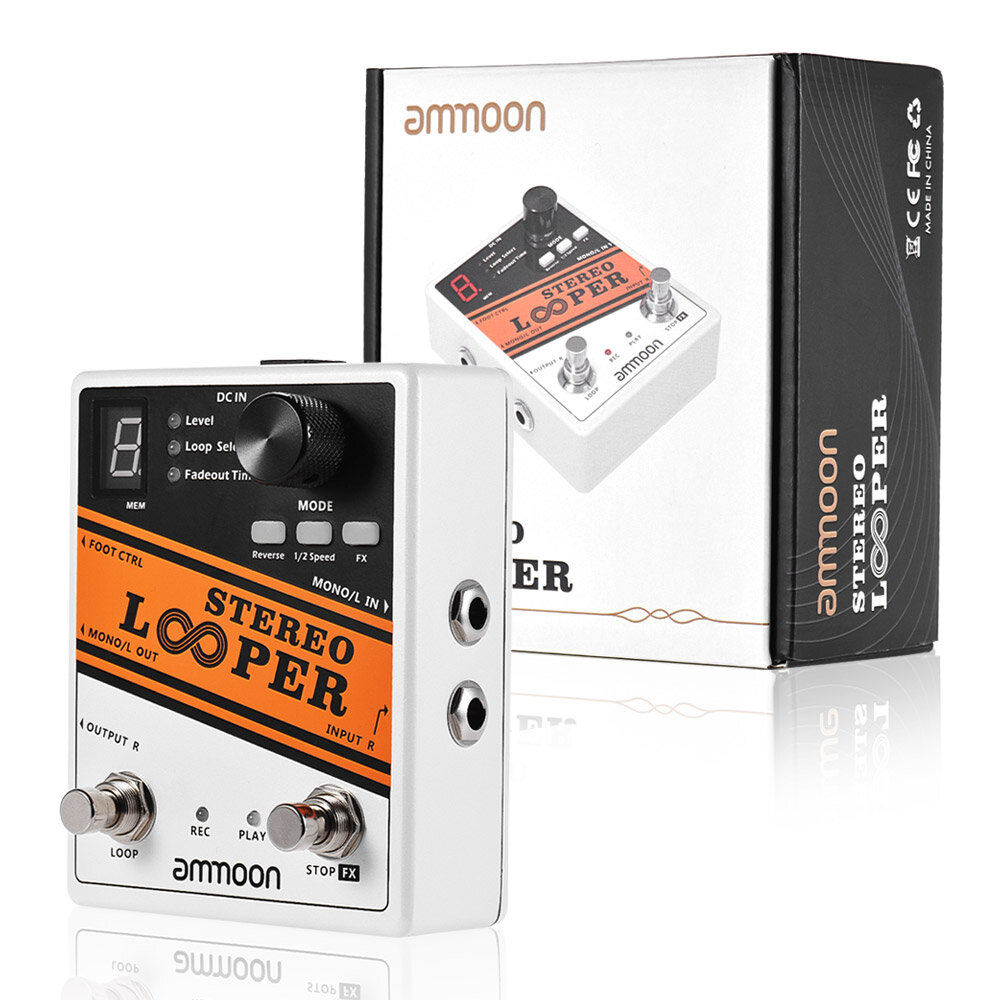 Ammoon STEREO LOOPER — гитарный эффект-лупер с функцией записи лупов. 10 независимых лупов. Максимальное время записи каждого — 10 минут. Неограниченное количество наложений.