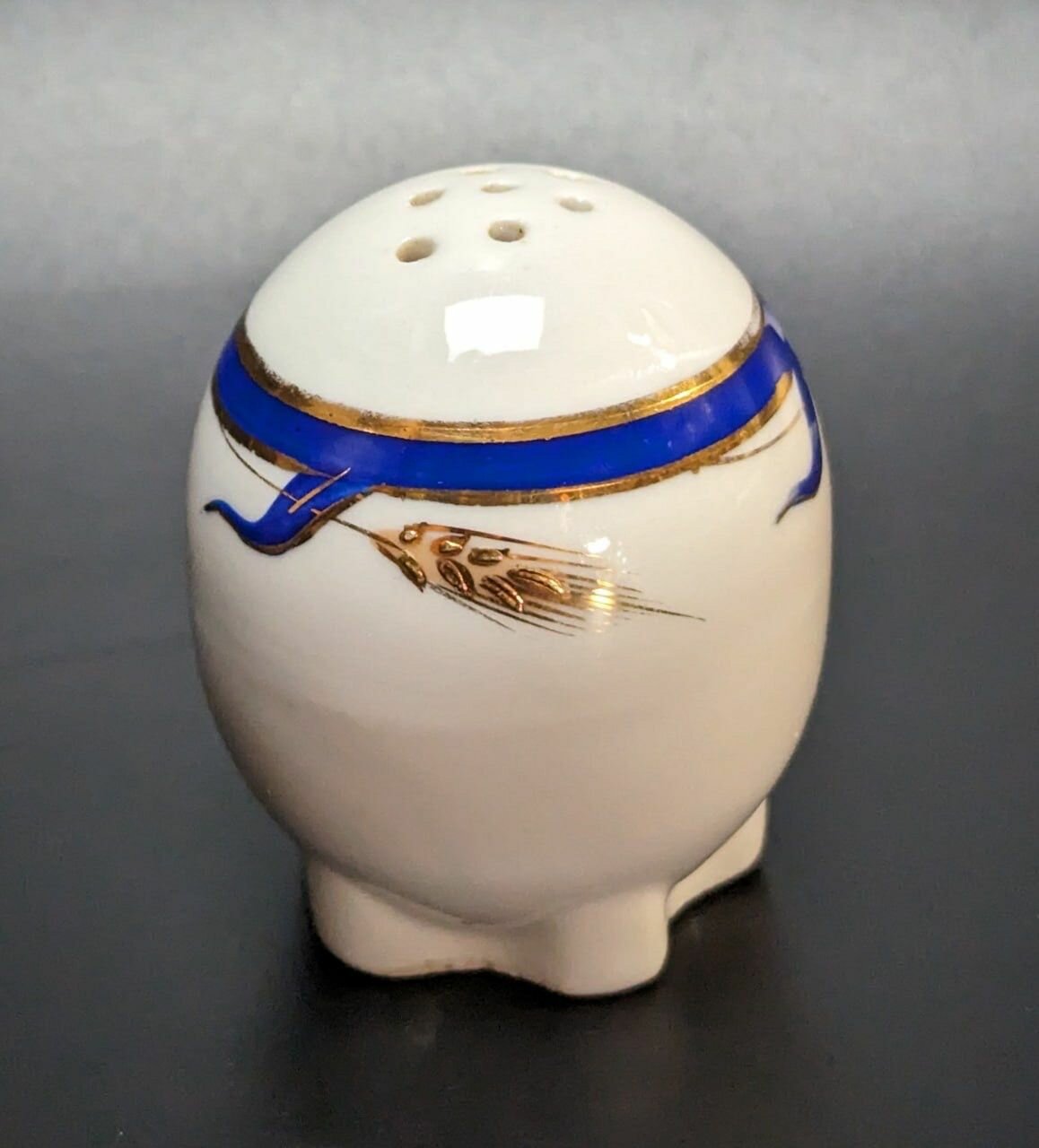 Солонка винтажная "Золотые колосья". Фарфор, роспись, золочение. Дулёво, СССР, 1930-40 гг.