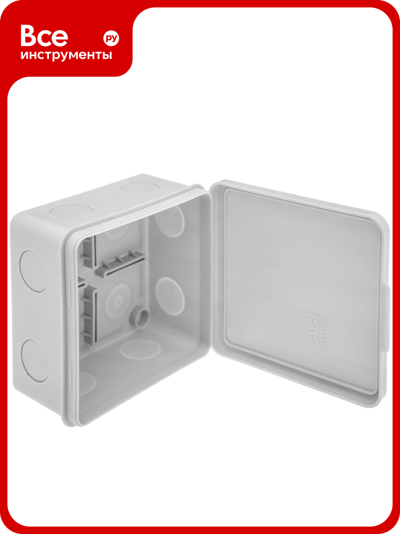 Распределительная коробка GUSI ELECTRIC 100х100х55 без отверстий 3 муфты, IP54, ОП, Негорючая С3В100 Нг Евро, 100×100×55