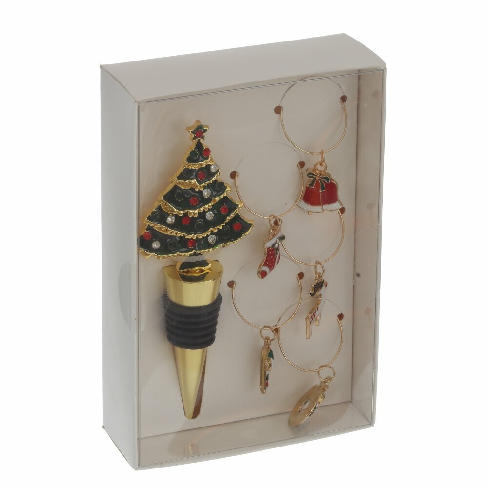 Набор: пробка для бутылки и декор для бокалов, L9 W3,5 H14 см