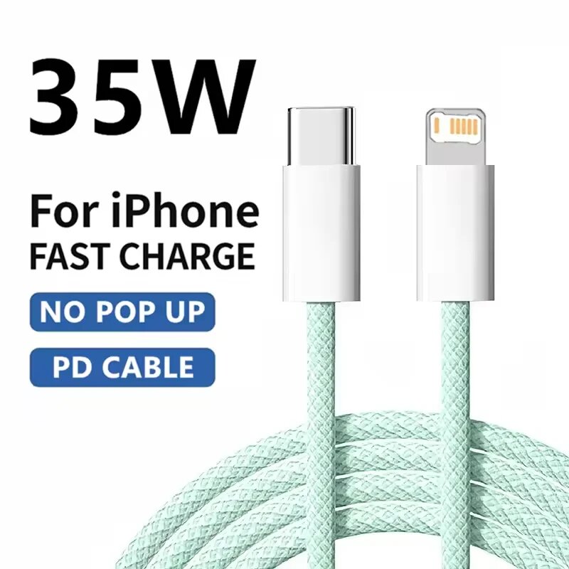 Кабель PD В Оплетке 1м/2м Для Быстрой Зарядки 35W, Совместимый С iPhone 13/14 Pro 1m, Зеленый, green