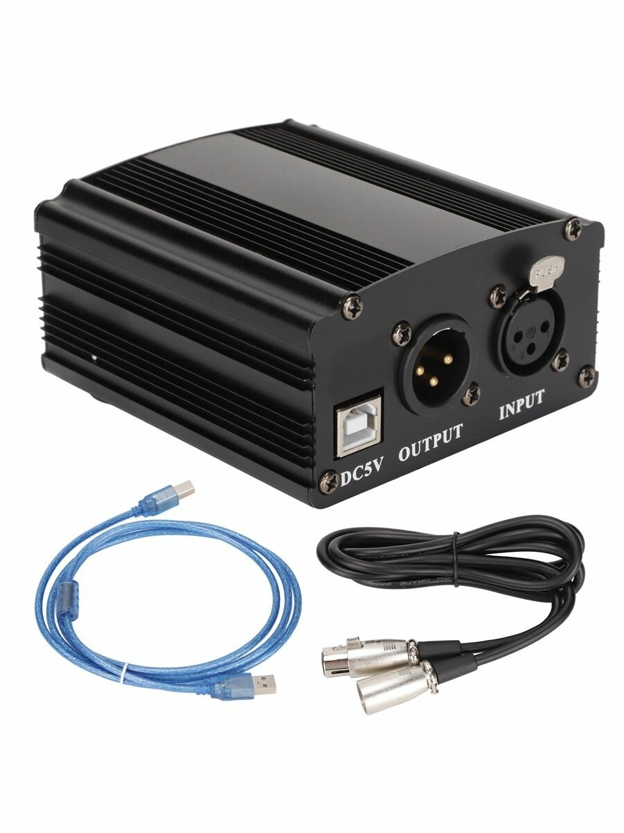 Блок фантомного питания 48 В, 1-канальный блок питания для конденсаторного микрофона с 3-контактным кабелем XLR и USB, студийное аудиооборудование для записи и живых выступлений