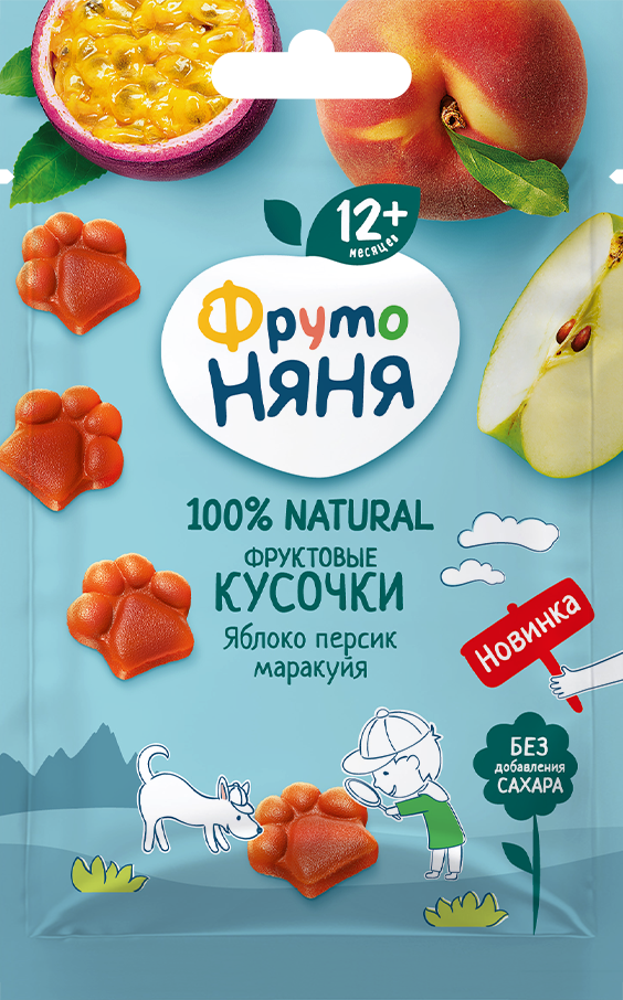 Фрутоняня фруктовые кусочки из яблок персиков и маракуйи 15 гр