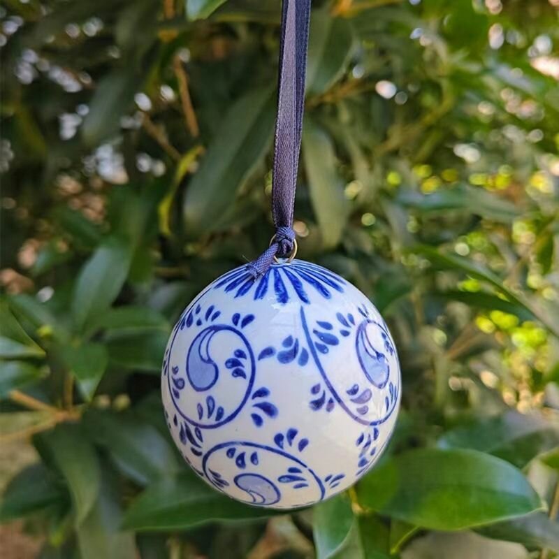 Набор из 6 предметов, рождественское украшение для елки, подвесной шар голубого и белого фарфора