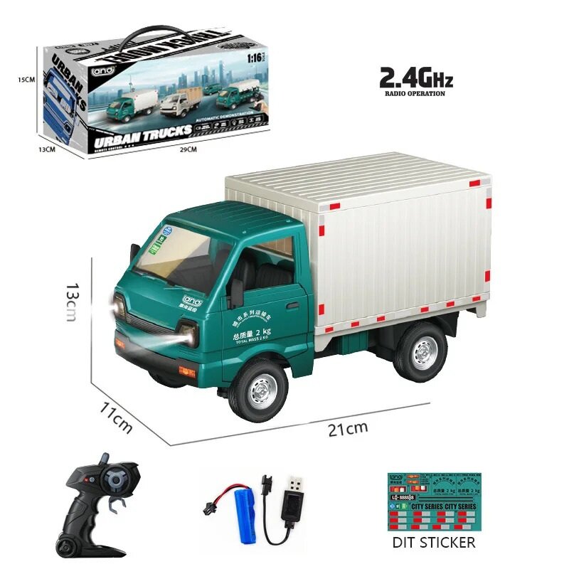 Радиоуправляемый грузовик RC Cars 1/16 Scale 2.4G Mini Cargo Truck с подсветкой, управляемый дистанционно, для дрифта и гонок, электрическая модель автомобиля, игрушка, подарок для детей.