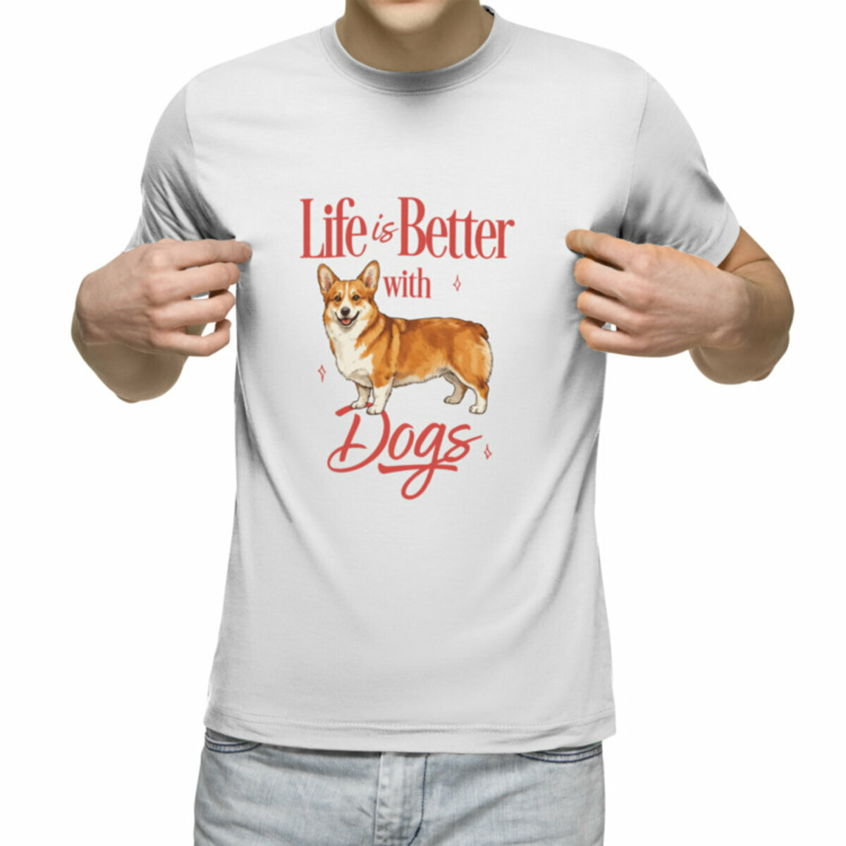 Мужская футболка «жизнь лучше с собакой корги собачник заводчик корж» (белый, XL)