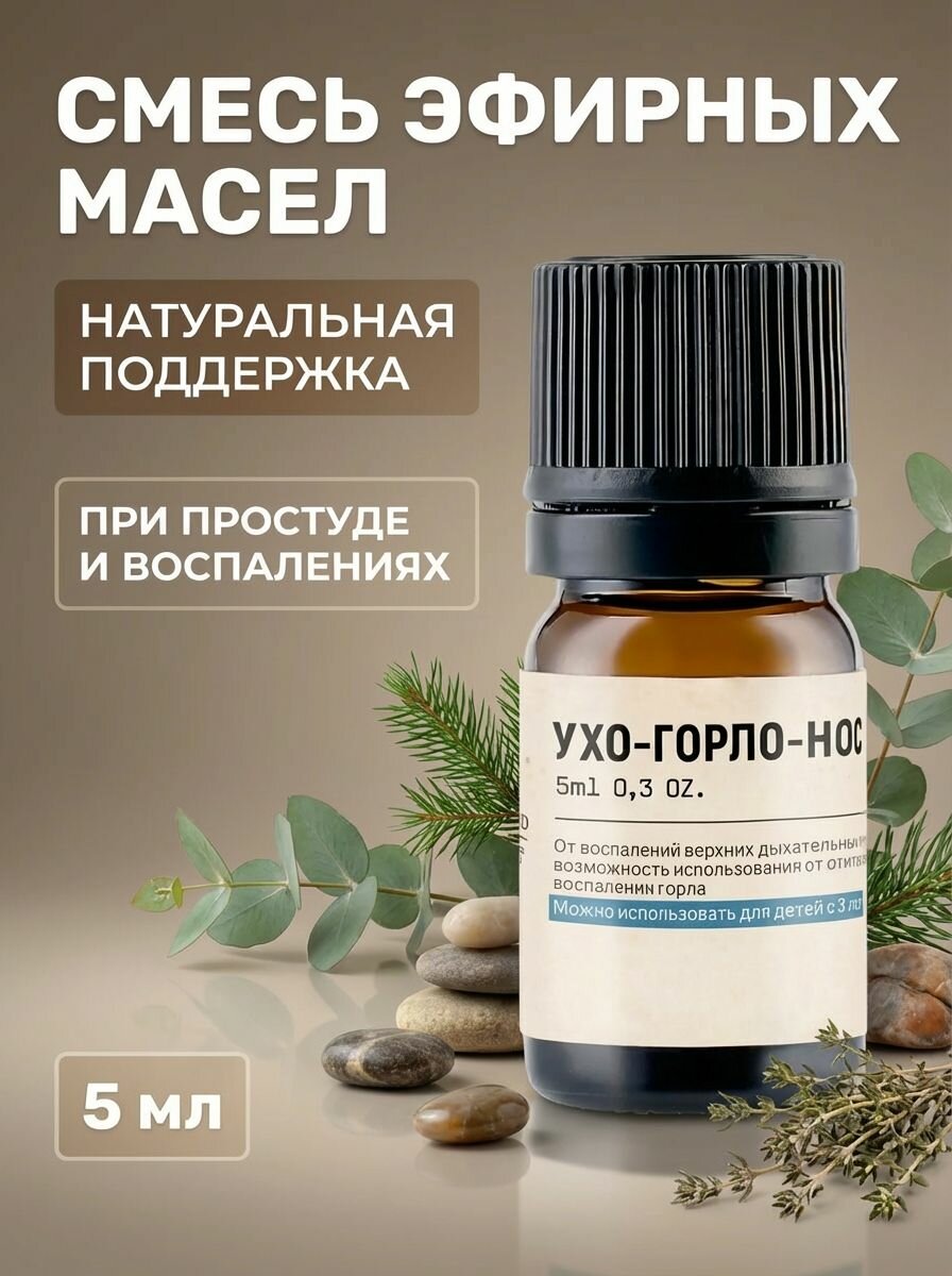 Композиция натуральных эфирных масел Ухо Горло Нос для простуды отита ринита и воспалений дыхательных путей 5 мл