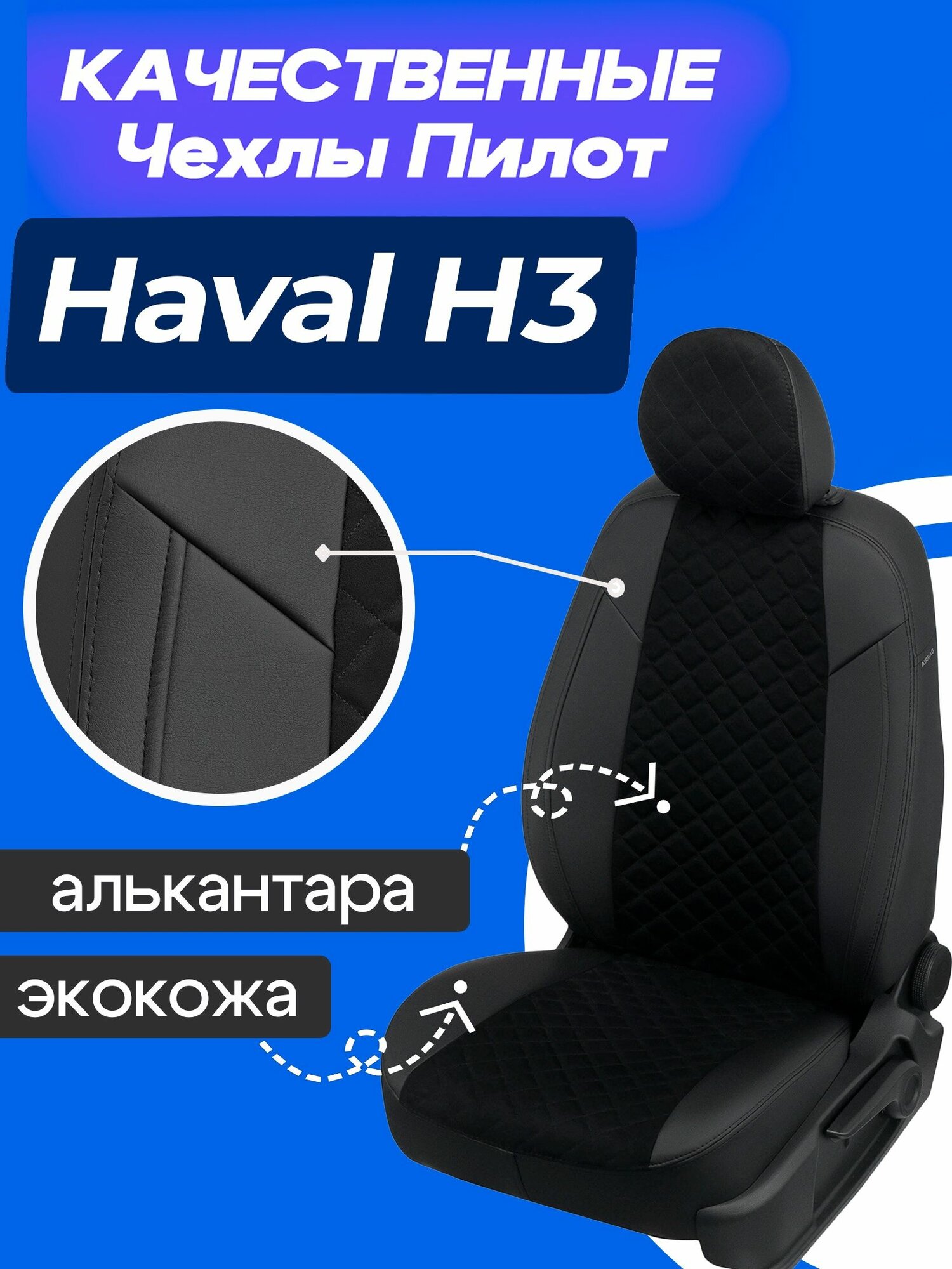 Чехлы на Хавал н3, Чехлы экокожа и алькантара на Haval h3 на сиденья 2024 2025 2026 2027 года - по настоящее время