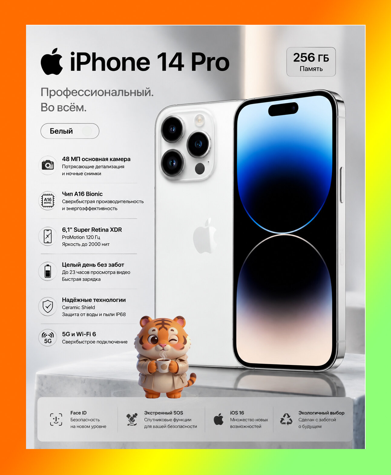 Смартфон Apple iPhone 14 Pro 256 ГБ, eSIM, Silver Серебристый, новый, не актив