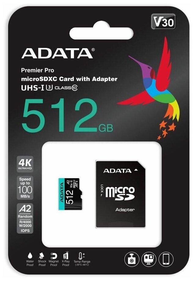 Карта памяти ADATA Premier Pro microSDXC 512 ГБ (AUSDX512GUI3V30SA2-RA1)