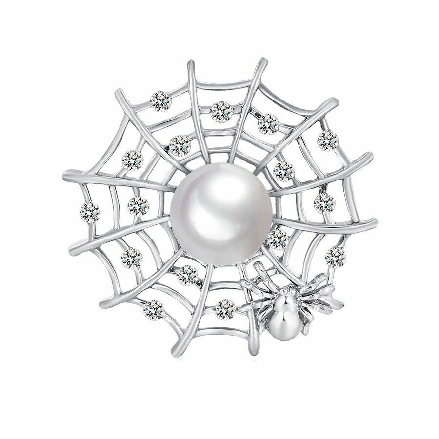 Брошь, жемчуг имитация, стразы