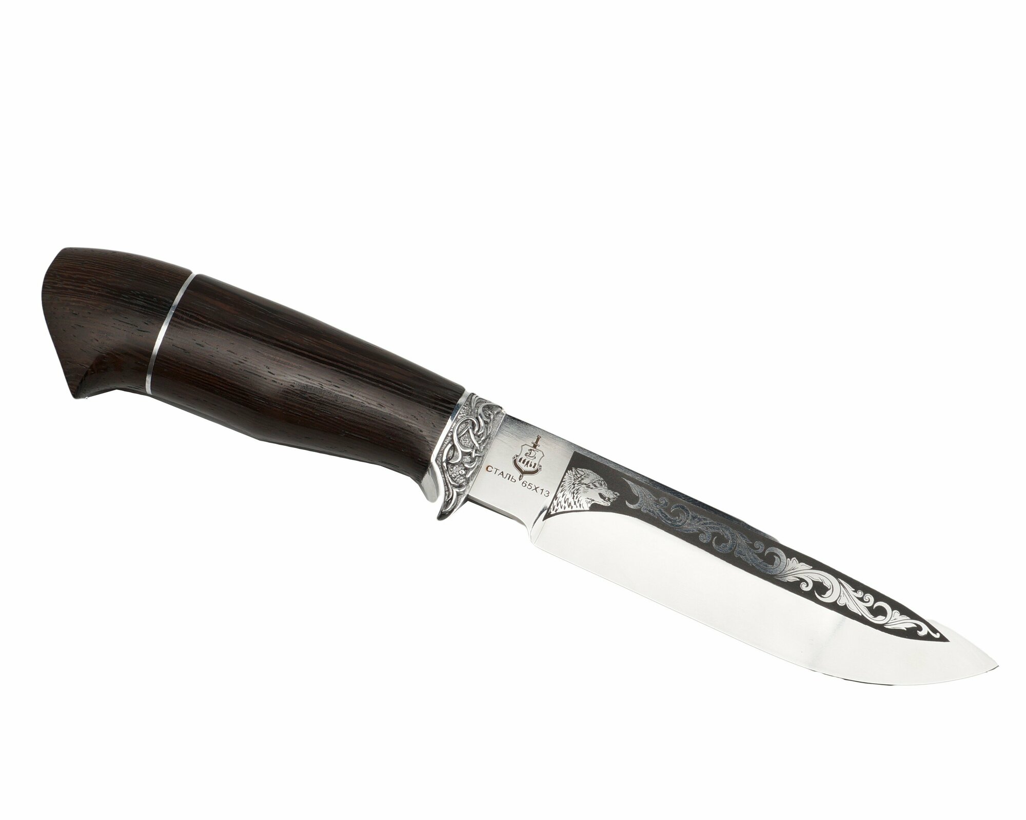 Ладья Охотник-3 НТ-5 Р нож 65х13 с рисунком венге и рукоятью из венге с тиснением