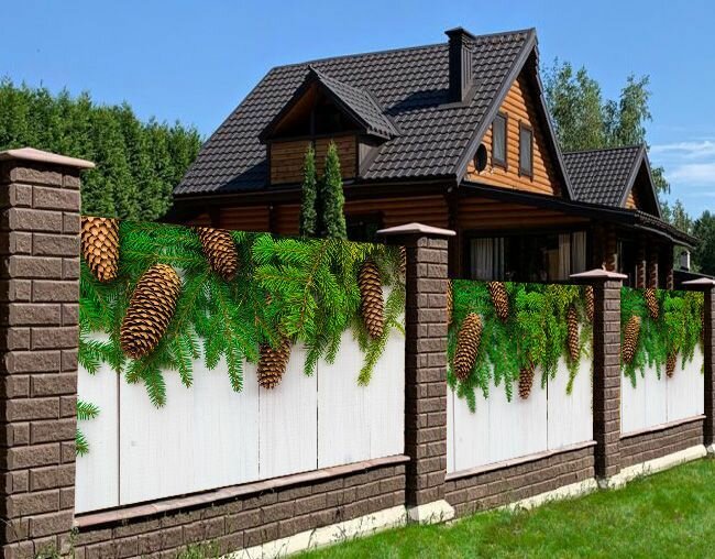 Фотосетка для забора и фасада 3 х 2 м с люверсами / Еловые шишки