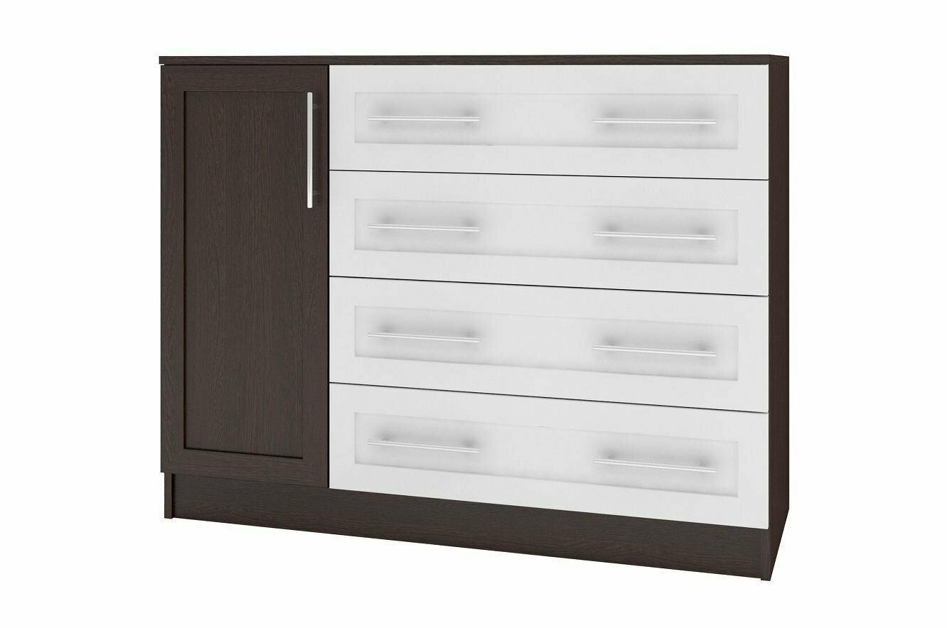 Комод Контраст 9 МДФ 110х44х90 венге цаво/белый гладкий, рамка квадро, 4 ящика и дверца слева