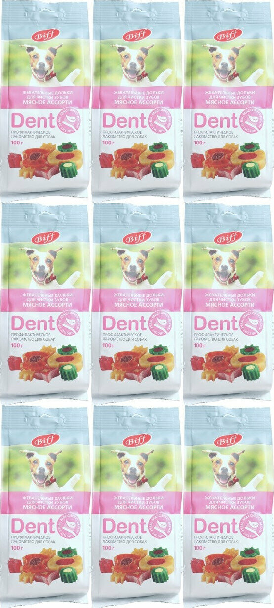 Titbit Лакомство для собак Жевательные дольки Dent мясное ассорти 100г,9 шт