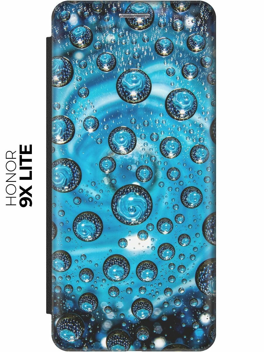 Чехол-книжка Голубые капли на Honor 9X Lite / Хонор 9Х Лайт черный