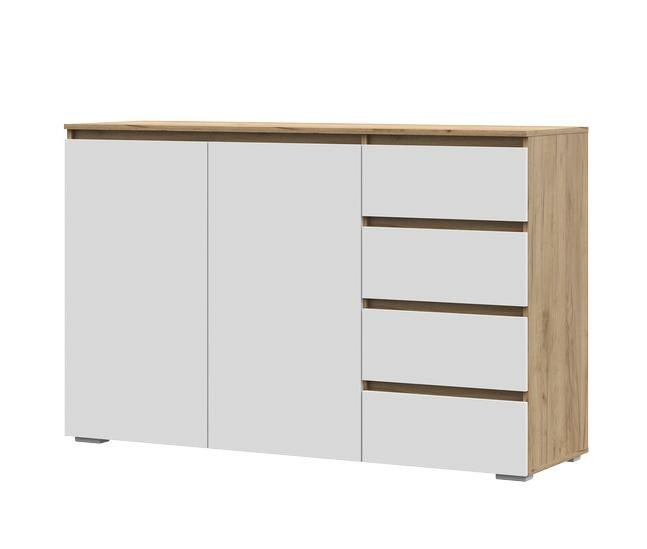 Комод 4 ящика, КМ06, Хелен, Белый/Дуб Крафт Золотой