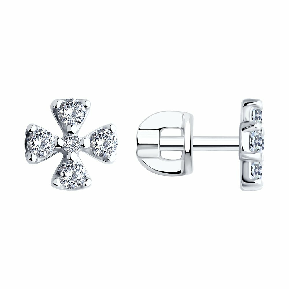 Серьги пусеты, серебро, 925 проба, родирование, фианит