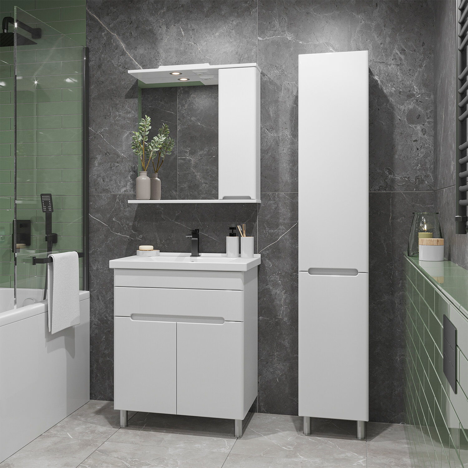 Тумба напольная SanStar Модена 70 с раковиной Миранда 70 (комплект) для ванной комнаты, белая