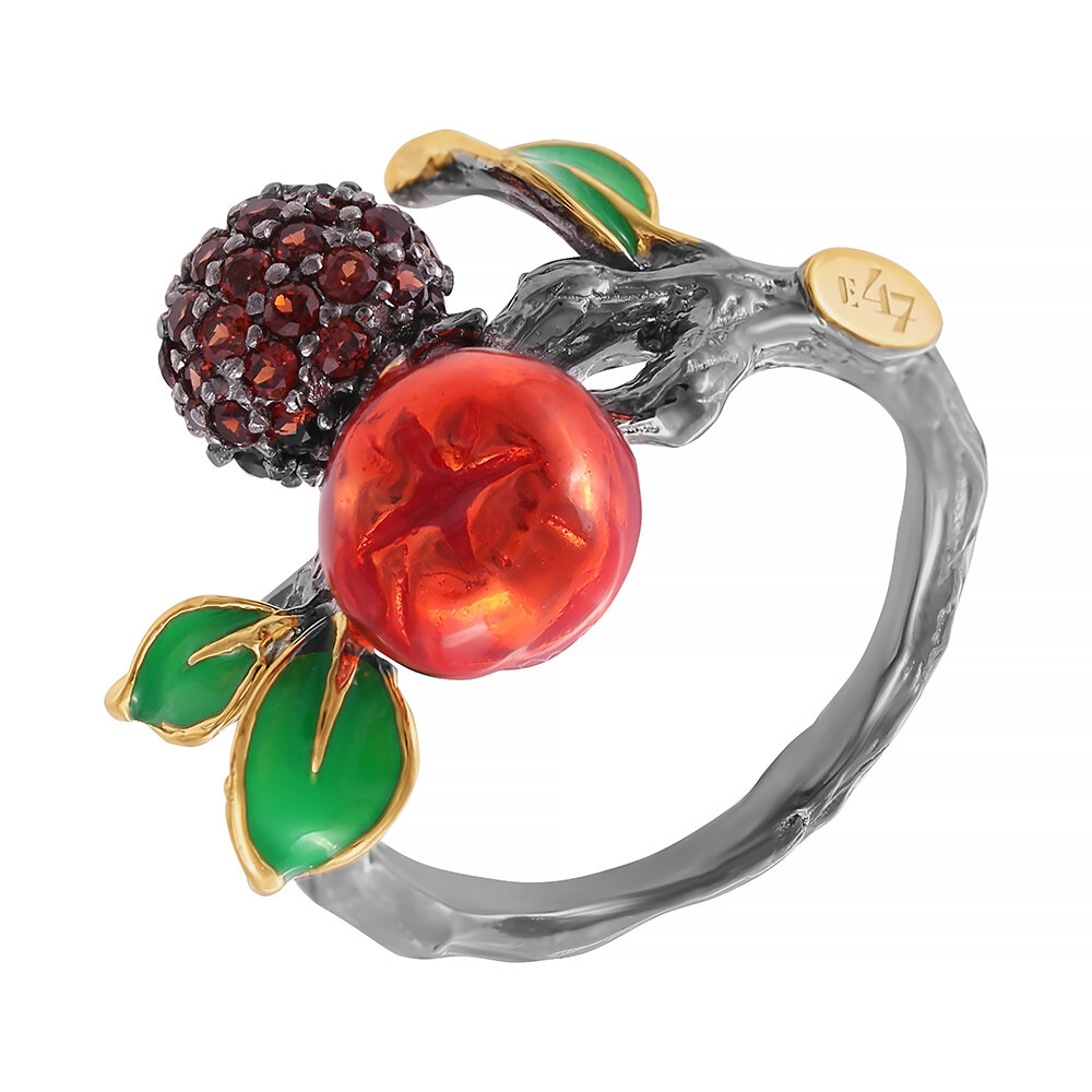 Кольцо, серебро, 925 проба, гранат, эмаль