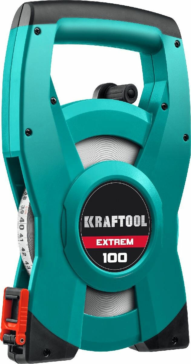 Геодезическая стальная мерная лента KRAFTOOL EXTREM 100 м 13 мм нейлоновое покрытие 3х ускоренная смотка ударопрочный корпус второй класс точности