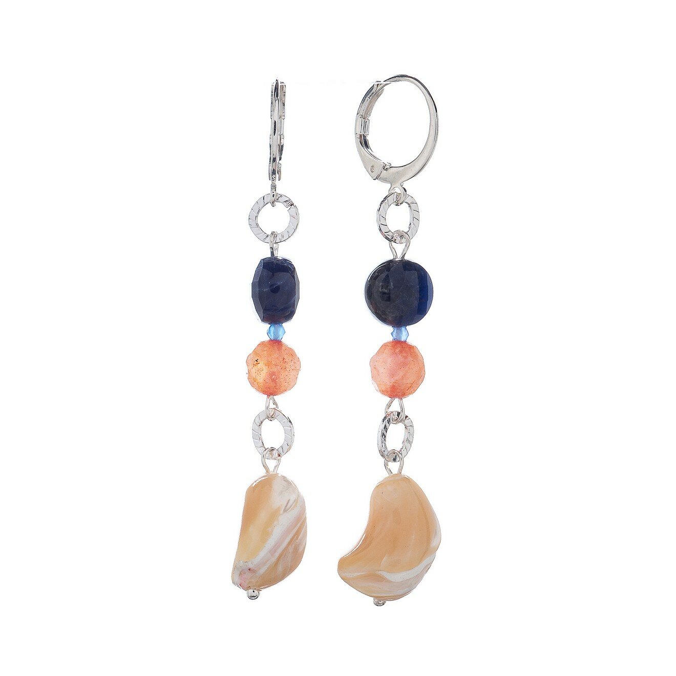Серьги с подвесками, перламутр, содалит, сердолик