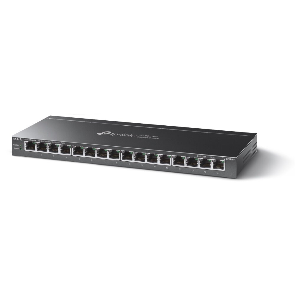 Коммутатор TP-LINK TL-SG116P настольный с 16 гигабитными портами PoE+
