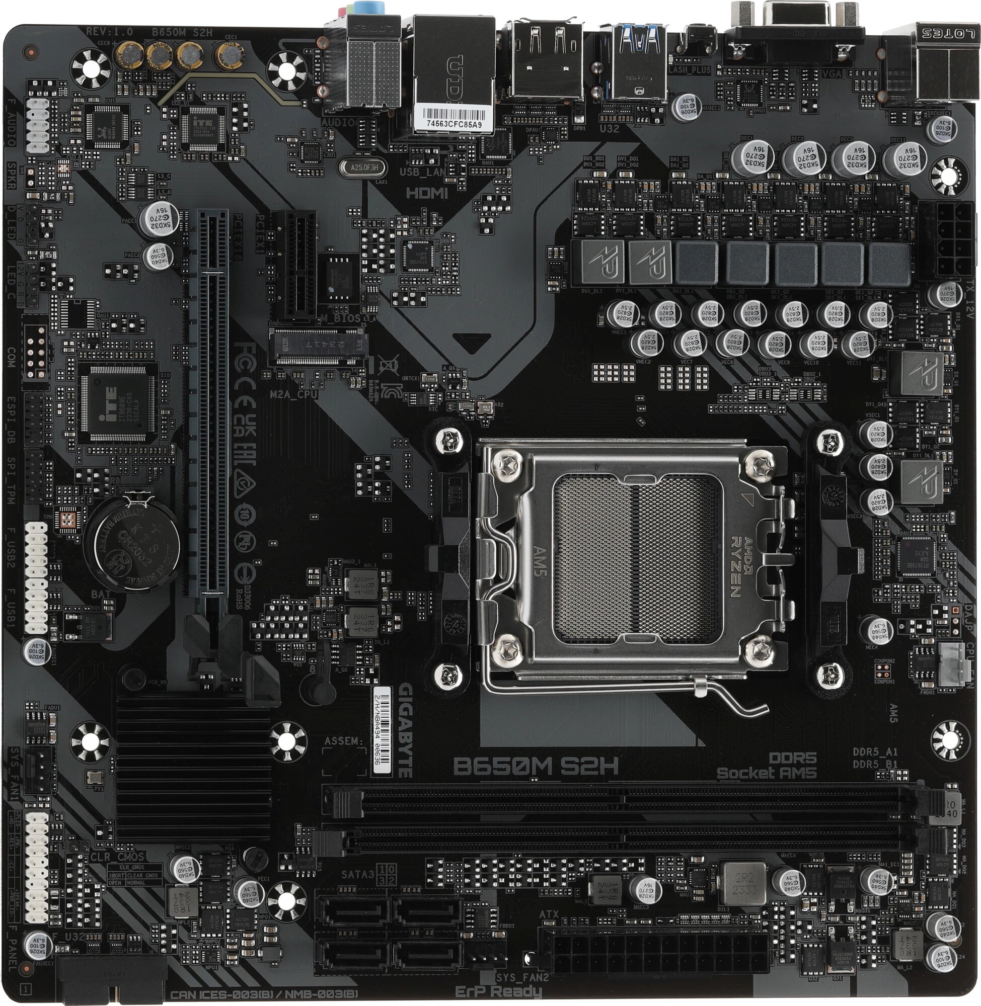 Материнская плата Gigabyte B650M S2H, SocketAM5, AMD B650, mATX